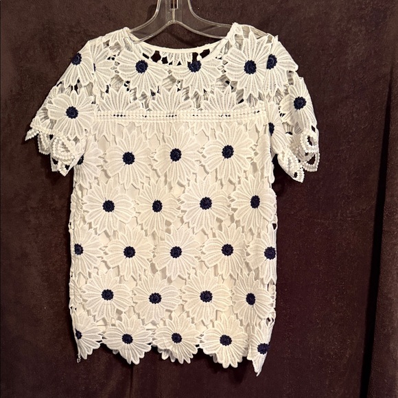 Rafaella | Tops | Rafaella White Lace Blouse With Navy Accents | Poshmark